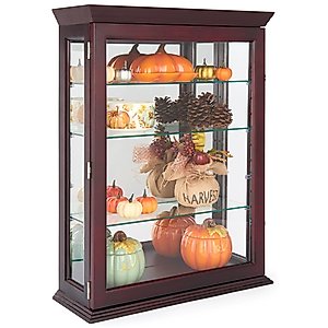 Displays2go 21" Countertop/Wall Mount Display Case, Adjustable Shelves, Locking - Mahogany (DCC2128MH2)