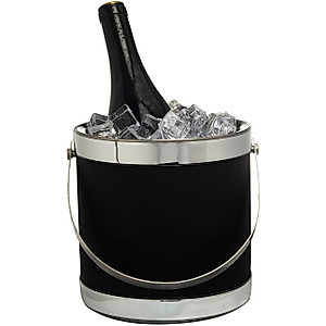 Hand Made In USA Black Wrap Double Walled 3-Quart Insulated Ice Bucket With Ice Tongs (Leatherette Collection)