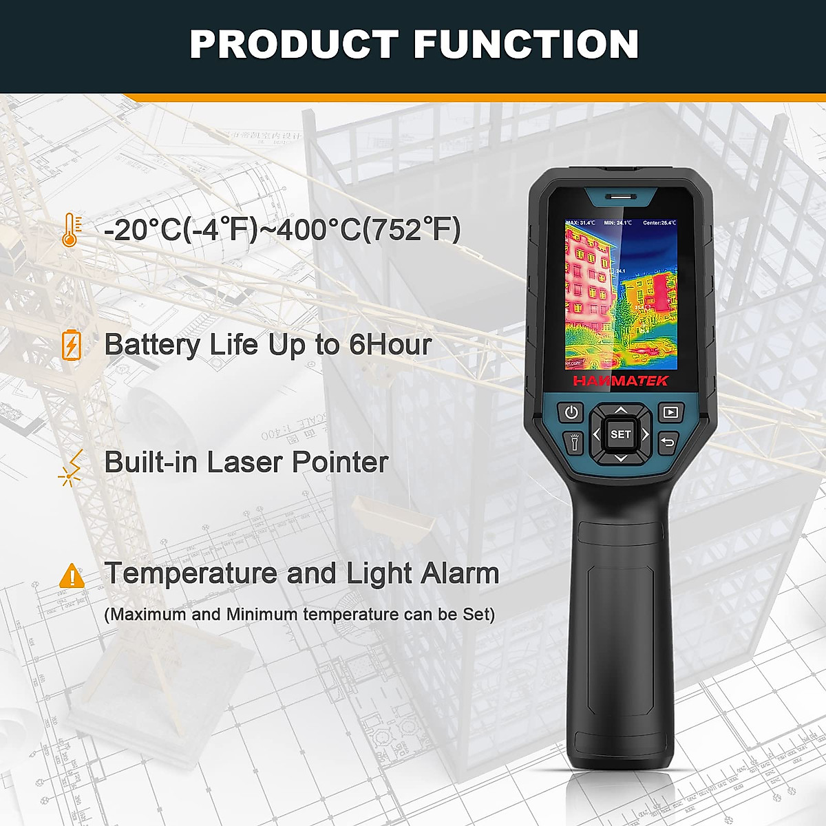 HANMATEK Thermal Camera Ti120 Imaging Tool for Temperature Anomalies, with Resolution of 120 x 90 Pixels, Temperature Range -68℉ to +752 ℉,Rechargeable Li-ion Battery