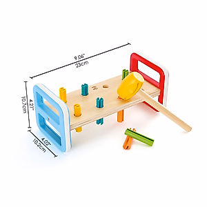 Hape Rainbow Pounder| Pounding Bench Wooden Toy with Hammer Blue, Red, Orange, Green, Yellow, Wood, L: 9.1, W: 4, H: 4.2 inch