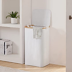 100L Large Laundry Hamper with Lid and Liner Bag, 27.6" Tall Laundry Basket with Handle, Waterproof and Collapsible Cloth Hamper for Bedroom and Bathroom, White