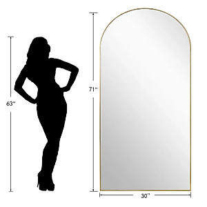 Dewfig Arched Full Length Mirror, 71"*30", Large Floor Mirrors with Stand, Full Body Mirror Standing Mirrors for Leaning Hanging Bedroom, Living Room,Dressing Room, Aluminum Alloy Frame, Gold