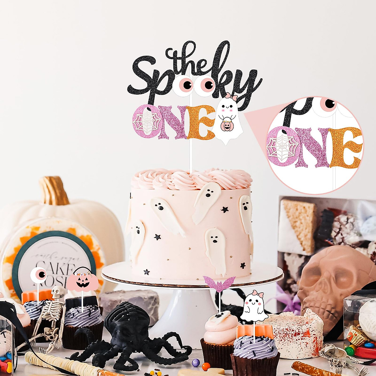 Girl Halloween 1st Birthday Party Decor Halloween Spooky One Banner Cute Ghost Cake Topper Balloon for Halloween Theme Little Boo First Birthday Happy Boo Day Baby Shower The Spooky One Party Supplies
