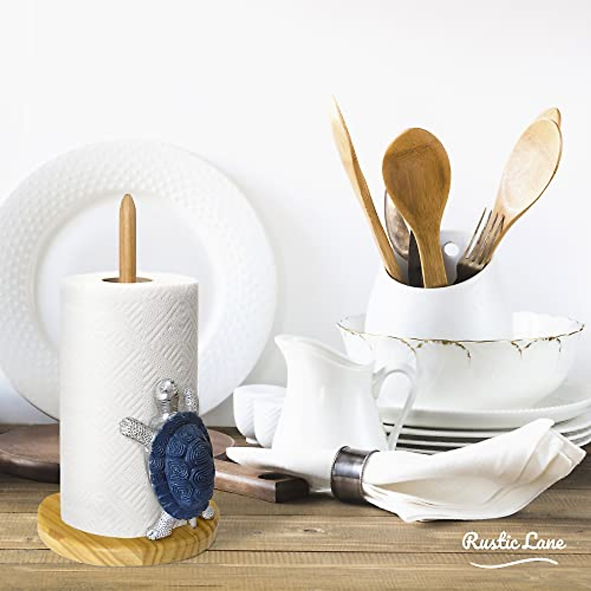 Turtle Paper Towel Holder, Kitchen Countertop Paper Towels Holder, Wooden Paper Towel Holder, Coastal Sea Turtle Decor, Blue Beach House Decor // Rustic Lane