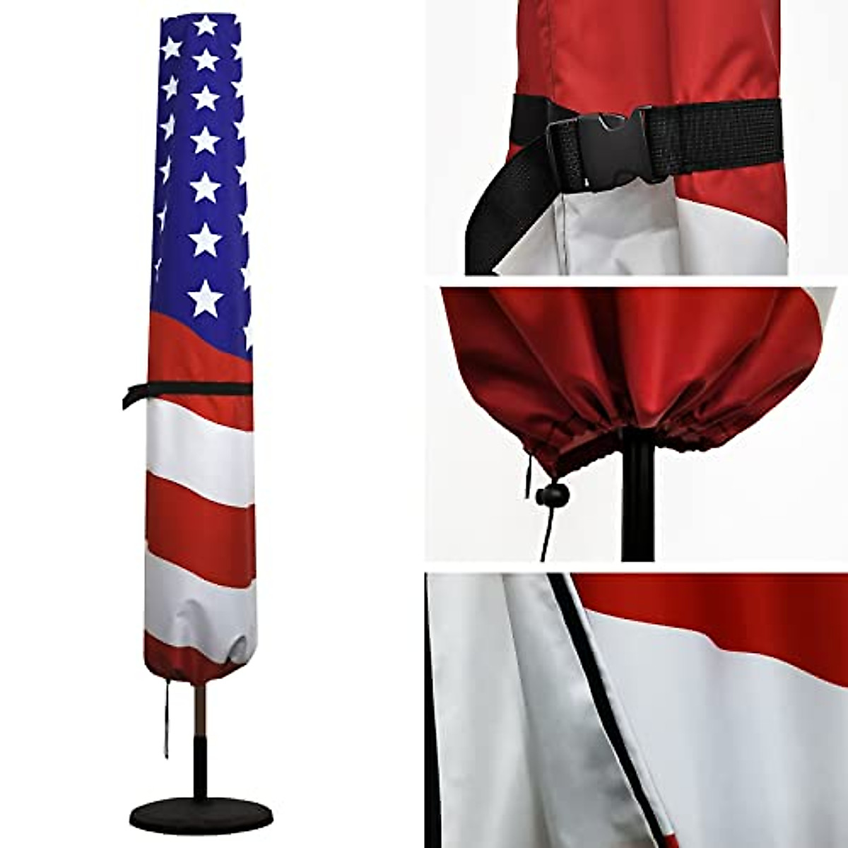 Daily Treasures American Flag Patio Umbrella Cover, 420D Oxford Fabric Umbrella Cover Waterproof with Telescopic Rod-Outside Parasol Cover Fits 8ft to 11ft Garden Outdoor Umbrella, Windproof Dustproof