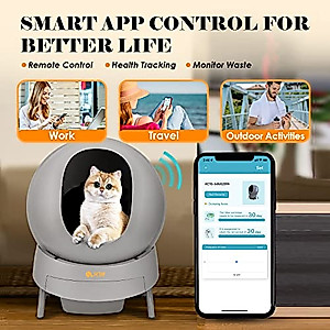 PETNF Self Cleaning Cat Litter Box with App,No More Scooping Automatic Cat Litter Box with Infra-Red Sensor System,Excellent Odor Removal,Ultra-Quiet Electric Kitty Litter Boxes for Multi-Cats