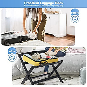ALAPUR 2 Pack Folding Luggage Rack for Guest Room with Back, Foldable Suitcase Stand Holder for Bedroom, Living Room, Hotel Essentials