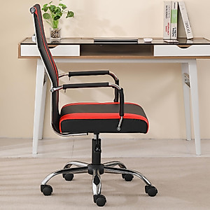 Black and Red Office Desk Chair with Wheels Arm, Leather Ergonomics Desk Chairs Computer Home Office Sturdy Chair