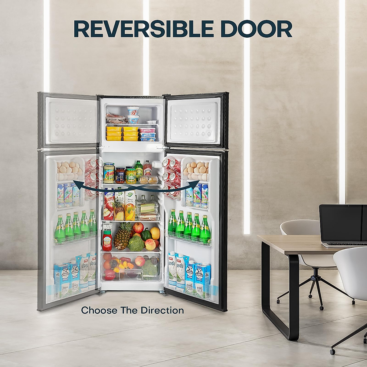 Upstreman 7.7 Cu.Ft. Refrigerator with Freezer, Double Door Refrigerator, Adjustable Thermostat, Large Capacity, Reversible Door Swing, Refrigerator for Apartment, Office, Dorm, Black（BD75）