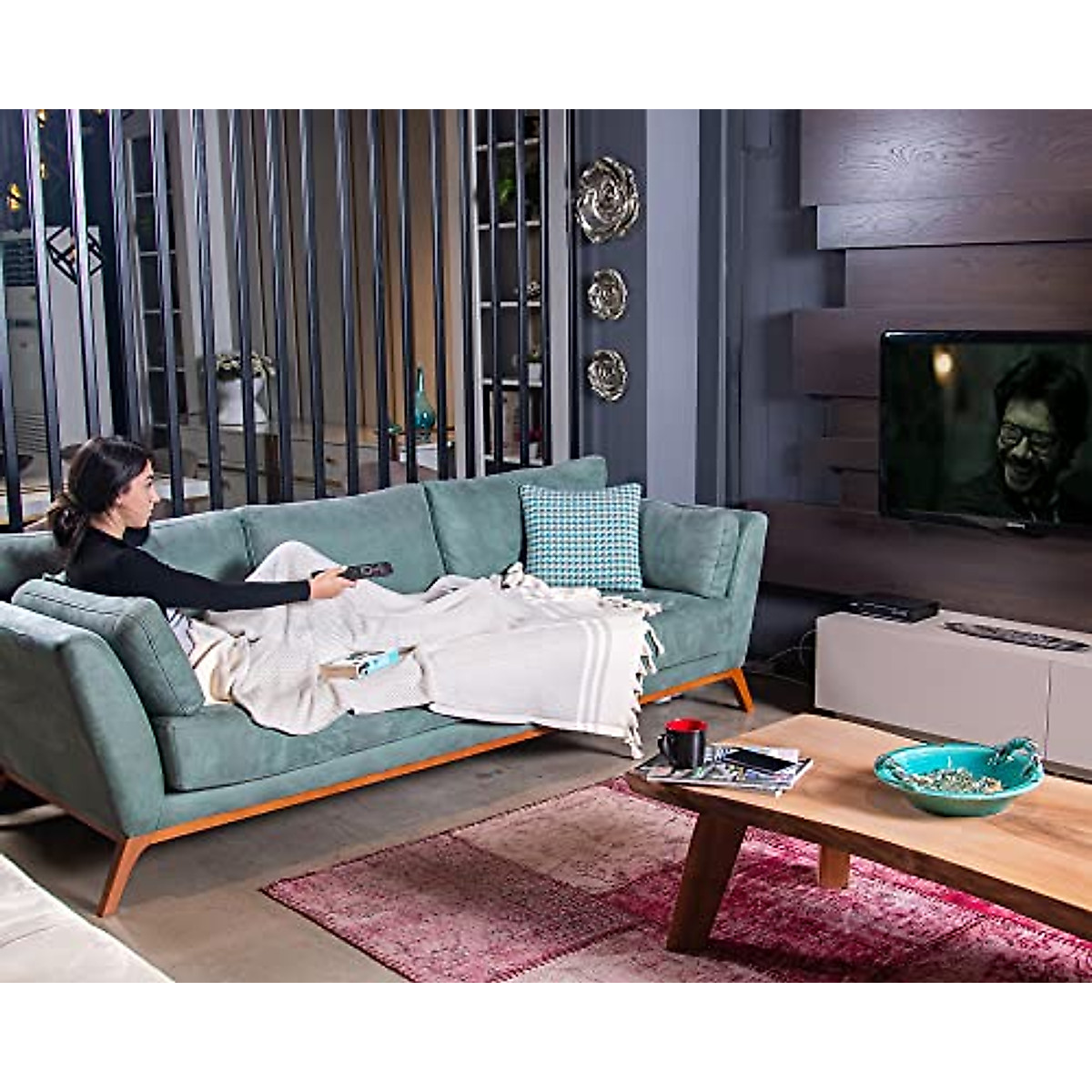 Rumi&Shams Cotton Throw Blankets | Turkish Blanket (52x70 Inches - 8 Colors) | 100% Turkish Cotton Sofa Throw | Striped Chevron Pattern | Summer Throw Blanket | Gray Throw Blanket for Couch