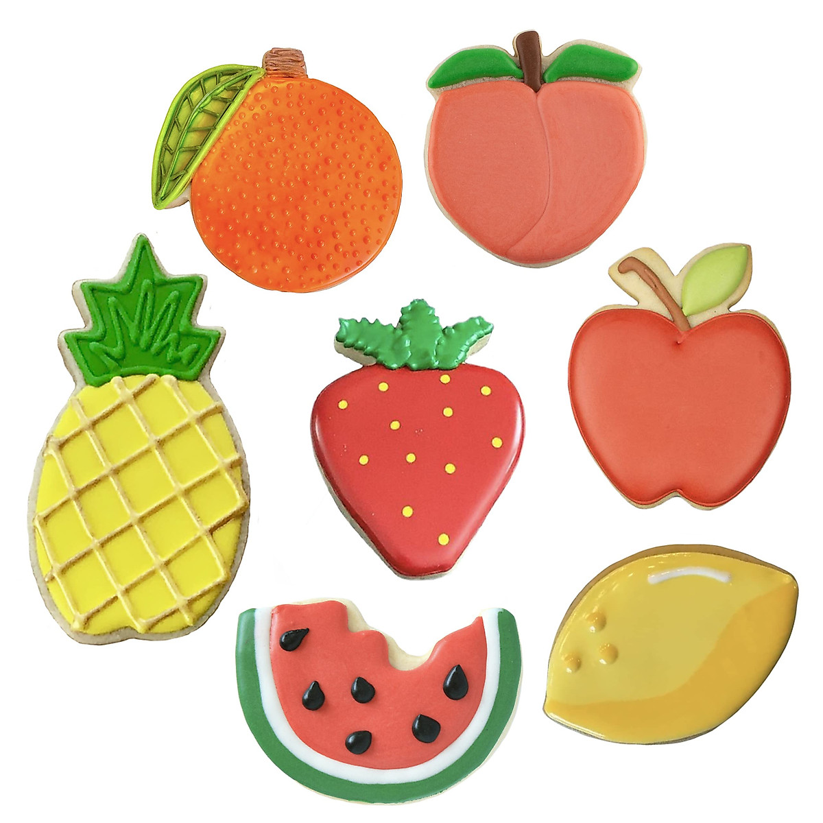 Fruit Basket Cookie Cutters 7-Pc. Set Made in the USA by Ann Clark, Lemon, Peach, Pineapple, Watermelon, Orange, Strawberry, Apple