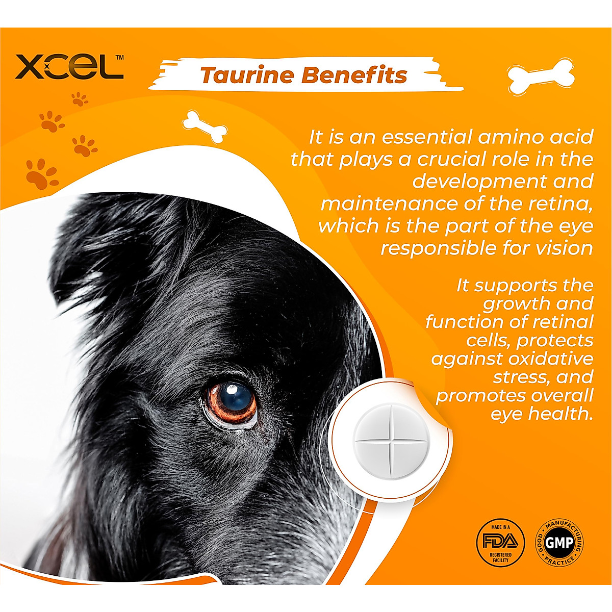 1000 mg Quarter Dosing Taurine Supplement with L Carnitine for Dogs, Supports Heart, Cardiovascular Health, Supports Eye Health