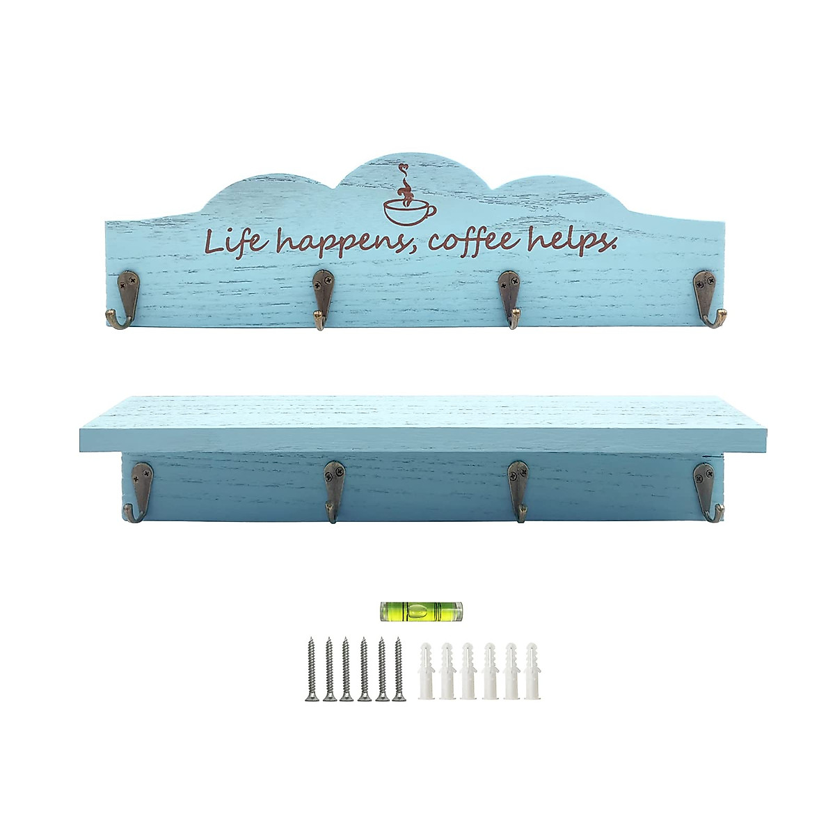 Ismosm Coffee Cup Holder 2 Pcs Kitchen Wall Decor Coffee Mug Holder with 8 Sturdy Hooks Mug Rack for Farmhouse Kitchen Decorations, Coffee Station, Office Decor, Mug Organizer, Mug Display (Brown)