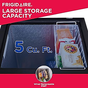 Frigidaire EFRF5003-BLACK Chest Deep Freezer-GARAGE-READY, 5.0 Capacity, Black-Adjustable Thermostat-Removable Vinyl Coated Wire Basket-Easy Defrost Drain, 5 cu ft