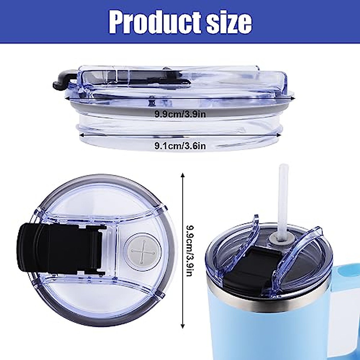 2pcs Replacement Lid for Stanley Quencher, No Spill Travel Tumbler Lids Replacement Tumbler Lids 40 oz No Leakage Plastic Replacement Lids Tumbler Cup Lids for Stanley Cup (Black, Threaded)