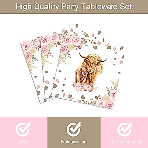 96 Pcs Boho Highland Cow Party Supplies for Girl Holy Cow Highland Baby Shower Plates and Napkins Party Supplies Bohemian Pink Floral Pampa Grass Highland Birthday Party Decorations Serves 24