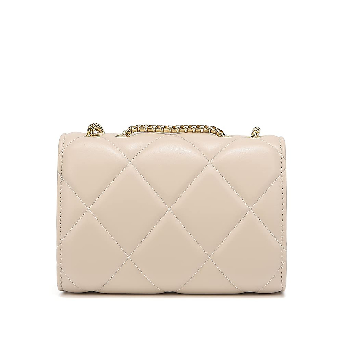 NW Crossbody Bags for Women Quilted Shoulder Purses and Handbags Lattice Texture with Chain Strap (Beige)