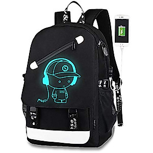 Anime Luminous Backpacks for Boys ,Lumcissy 15.6'' Laptop Backpack with USB Charging Port with USB Charging Port and Anti-theft Lock,Unisex Fashion Black Daypack,Travel Laptop Backpack