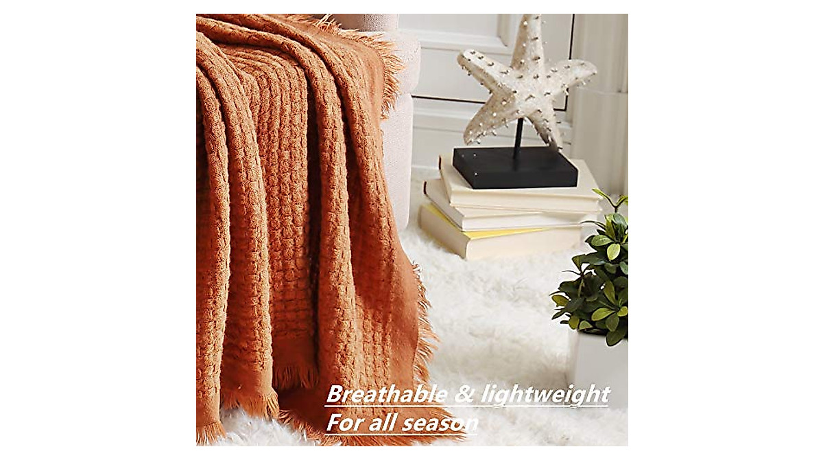 CREVENT Farmhouse Rust Knit Throw Blanket for Cozy Home Decor