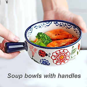 AWYGHJ Soup Bowls with Handles, Set of 4, 15.5 Ounce Ceramic French Onion Soup Crocks, Porcelain Serving Soup Bowl, for Soup, Cereal, Stew, Chill