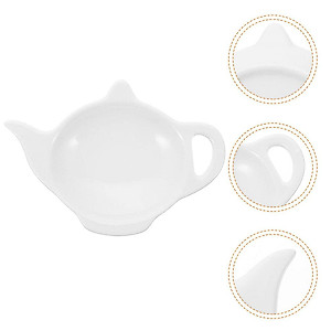 BESTonZON 2pcs Ceramic Tea Bag Saucer Spoon Stand Rev Coffee Ceramic Tea Bag Holder Teapot Shaped Tea Bag Holder Tea Bags Decor Soy Sushi Dipping Bowls Side Dish Bowl Tea Bag Coaster Classic