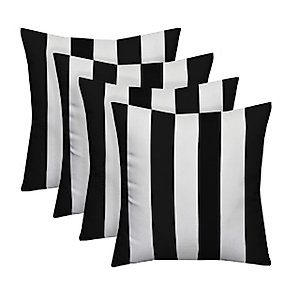 RSH Decor: Square Throw Pillows Set of 4 | 17” x 17” | All-Weather Spun Fabric | Water and Fade-Resistant | Outdoor Accent Pillows for Patio Furniture | Black & White Stripe