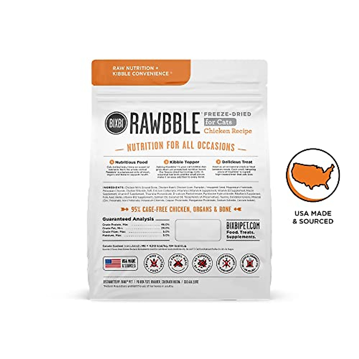 BIXBI Rawbble Freeze Dried Cat Food, Chicken Recipe, 3.5 oz - 95% Meat and Organs, No Fillers - Pantry-Friendly Raw Cat Food for Meal, Treat or Food Topper - USA Made in Small Batches