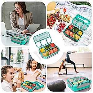 Bento Box, Lunch Box Containers for Toddler/Kids/Adults, 1300ml-4 Compartments&Fork, Leak-Proof, Microwave/Dishwasher/Freezer Safe, Bpa-Free(Green)