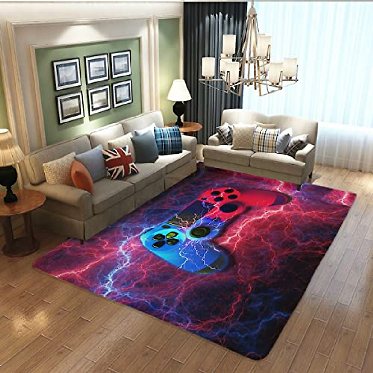 LUCKYLEI Teen Boys Carpets Printed Gamepad Living Room Mat Gamer Bedroom Area Rugs Controller Player Home Decor Non-Slip Crystal Sofa Floor Polyester Mat 19.7x31.5inch