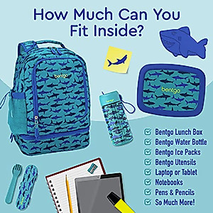 Bentgo® Kids 2-in-1 Backpack & Insulated Lunch Bag - Durable 16” Backpack & Lunch Container in Unique Prints for School & Travel - Water Resistant, Padded & Large Compartments (Shark)