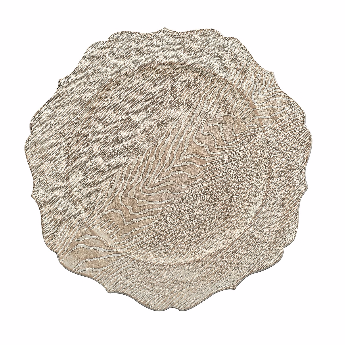 Efavormart 6 Pack | 13" Rustic White Wooden Textured Acrylic Charger Plates With Scalloped Rim