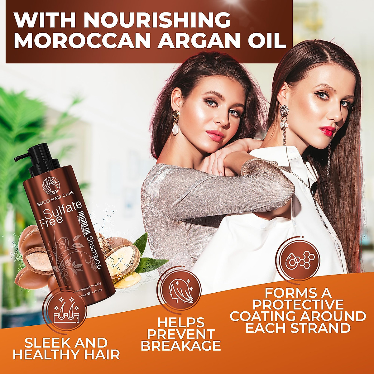 Moroccan Argan Oil Shampoo - Sulfate Free, Anti Frizz Hydrating Thickening Care for Women and Men - Deep Moisturizing Treatment for Color Treated, Curly, Frizzy, Damaged and Dry Hair