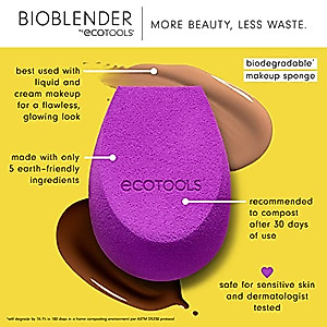 EcoTools Bioblender Makeup Sponge Trio, Large, Medium, & Small Beauty Sponges, Natural Makeup Blender Beauty Sponges for Liquid and Cream Foundation, Cruelty Free and Vegan, 3 Count