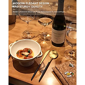 Black and Gold Silverware Set,Ollex 30-Piece Matte Silverware Set for 6 with Knives Forks Spoons Flatware Set Food-Grade Stainless Utensils Duty Modern Tableware Cutlery Set,Dishwasher Safe