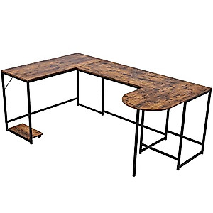 Merax U-Shaped Computer, Industrial Corner Writing CPU Stand, Gaming Table Workstation Home Office Desk, 78.7" L x 47" W x 30.1" H, Tiger