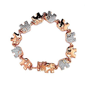 Beyond Brilliance Tennis Bracelets for Women | Cute Elephant Rose Gold Plated Round Cut Natural Diamond Link Tennis Bracelet (I-J, I3) | Jewelry for Teen Girls | Gift Box Included