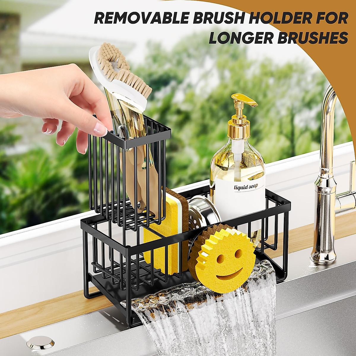 Sponge Holder for Kitchen Sink,Smiley Face Sink Caddy with Removable Brush Holder,Self-Draining Sponge Caddy for Sponge,Soap,Dish Brush,Scrubber,Kitchen Essentials and Gadgets