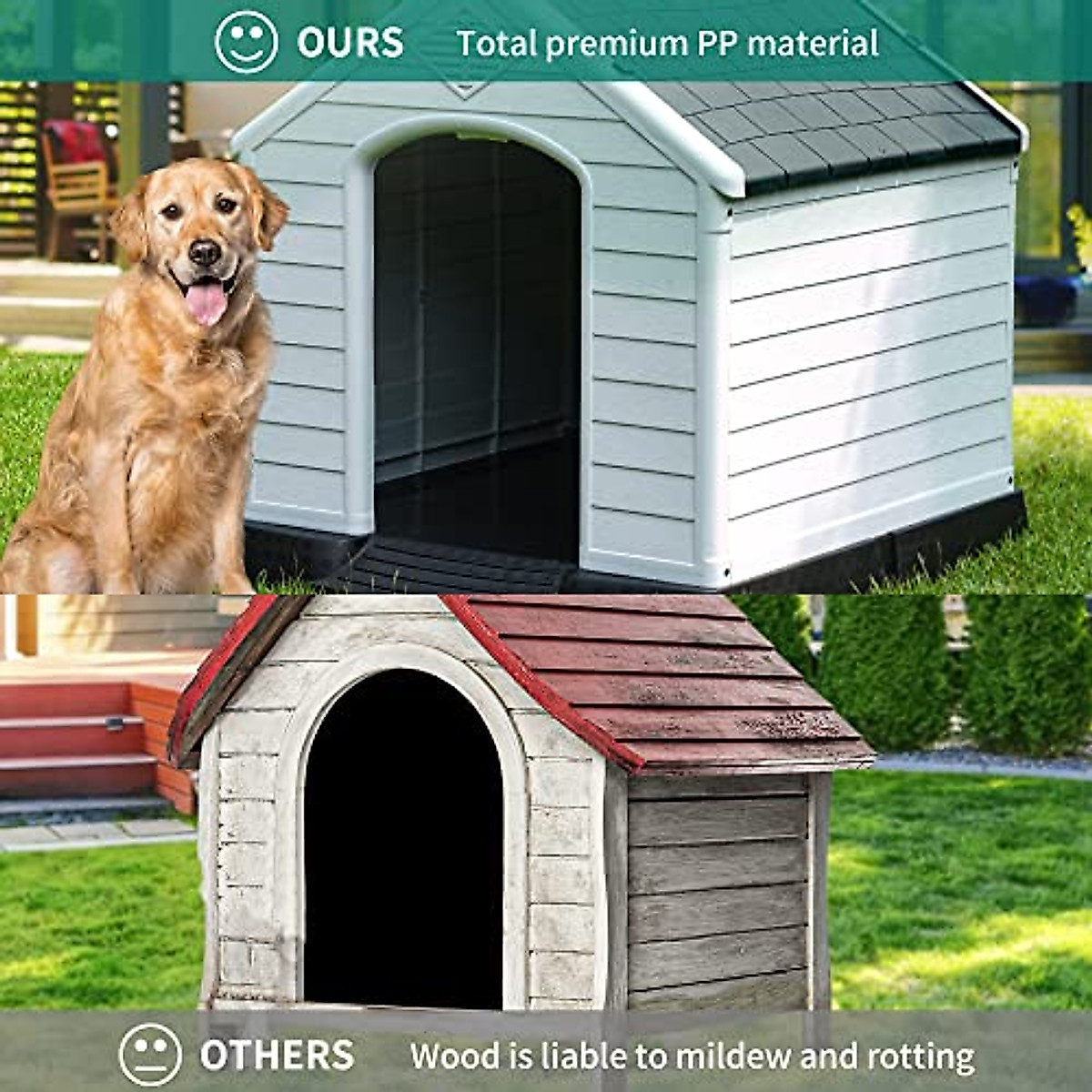 YITAHOME Large Plastic Dog House Outdoor Indoor Insulated Doghouse Puppy Shelter Water Resistant Easy Assembly Sturdy Dog Kennel with Air Vents and Elevated Floor (41''L*38''W*39''H, Blue)