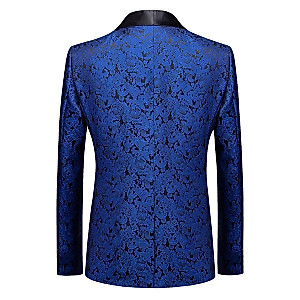 Mens Suit Slim Fit 2 Piece Formal Skinny Floral Tuxedo Suit Set Shawl Lapel for Wedding Dinner Party Blue