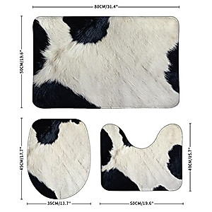 3 Pack Bath Mat Set, Cow Print Pattern Absorbent Memory Foam Soft Shower Bath Rugs Contour Mat and Lid Cover,Non Slip Velvet Bathrug,Shower Toilet Bathmats Carpet