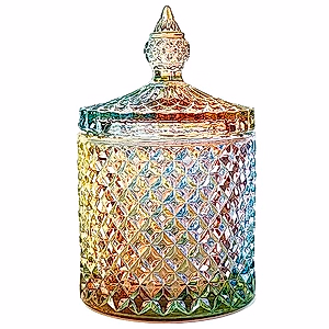 EWEIGEER Colorful Crystal Glass Candy Snack Barrel Storage Jar Embossed Luxury Cookie Buffet Canister With Lids Jewelry Box Jar Biscuit Containers