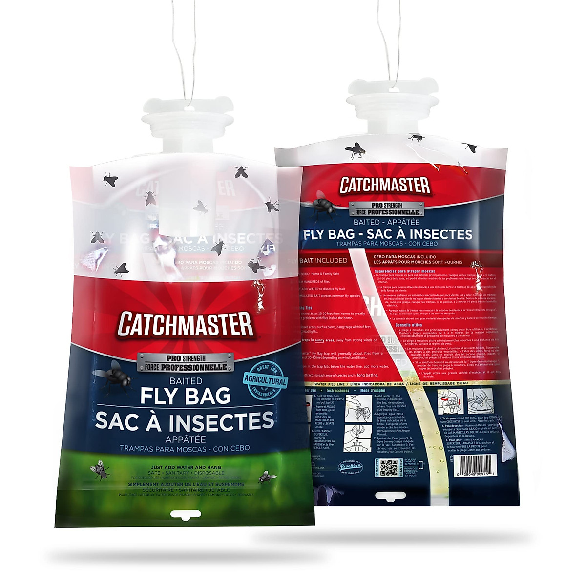 Catchmaster Fly Trap Bundle, Window Fly Traps 12-Pack & Fly Bag 4-Pack, Fruit Fly Traps for Indoors & Outdoors, for Garage, Backyard, Pool, Patio & Camping