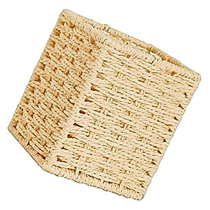 Cabilock Wicker Pencil Holder Nature Rattan Makeup Brush Cup Square Pen Holder Cutlery Silverware Caddy Holder Wicker Storage Basket Woven Flower Pots Desktop Sundries Container Basket