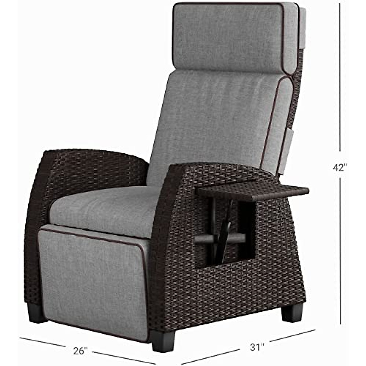 Grand patio Outdoor Furniture with Fire Pit Table Recliner Wicker Chairs 3 Pieces Reclining Chair for Patio Garden Backyard, Cool Grey