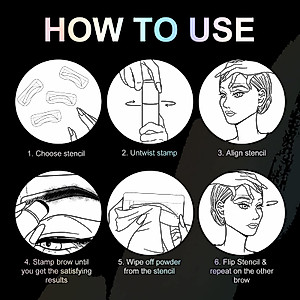 Eyebrow Stamp Stencil Kit (Black),Eye Brow Stamping Kit with 10 Reusable Eyebrow Stencils and 2 Eyebrow Brushes, Long Lasting Waterproof Hairline Shadow Powder