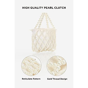 BABEYOND Women Pearl Clutch Purse - Bucket Beaded Bridal Evening Bag Formal Reticulated Bag with Inner Bag for Party Wedding