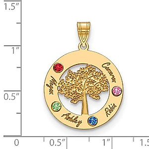 Roy Rose Jewelry 10K Yellow Gold Custom Personalized Family Tree Round Pendant With Engraved Name and Choice of 4 Birthstone from