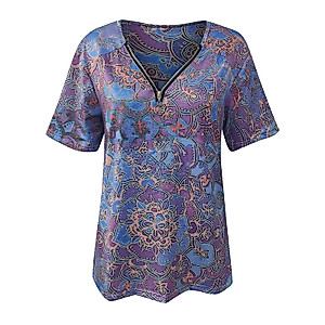 KHIIen Women Causal 1/4 Zip Pullover Short Sleeve Collar Sweatshirts Printing Activewear Lightweight Running Jacket