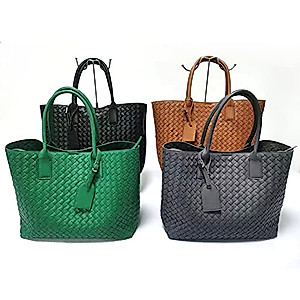 Woven Leather Shoulder Bag For Women Tote Bag Purse (grey)