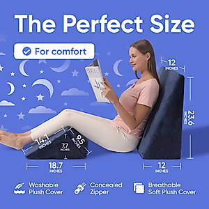 Bed Wedge Pillow – 2 Separate Memory Foam Incline Cushions, System for Legs, Knees and Back Support Pillow | Acid Reflux, Anti Snoring, Heartburn, Reading – Machine Washable, Navy